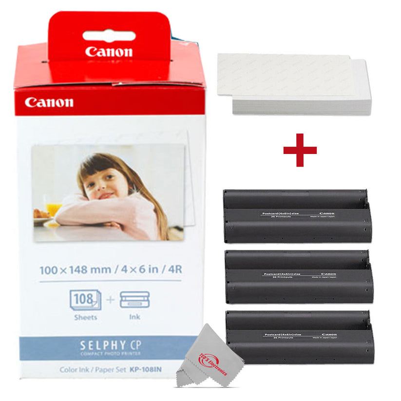 Three Pack Canon Selphy KP-108IN Color Ink and 4x6 Paper Set 3115B001 ...