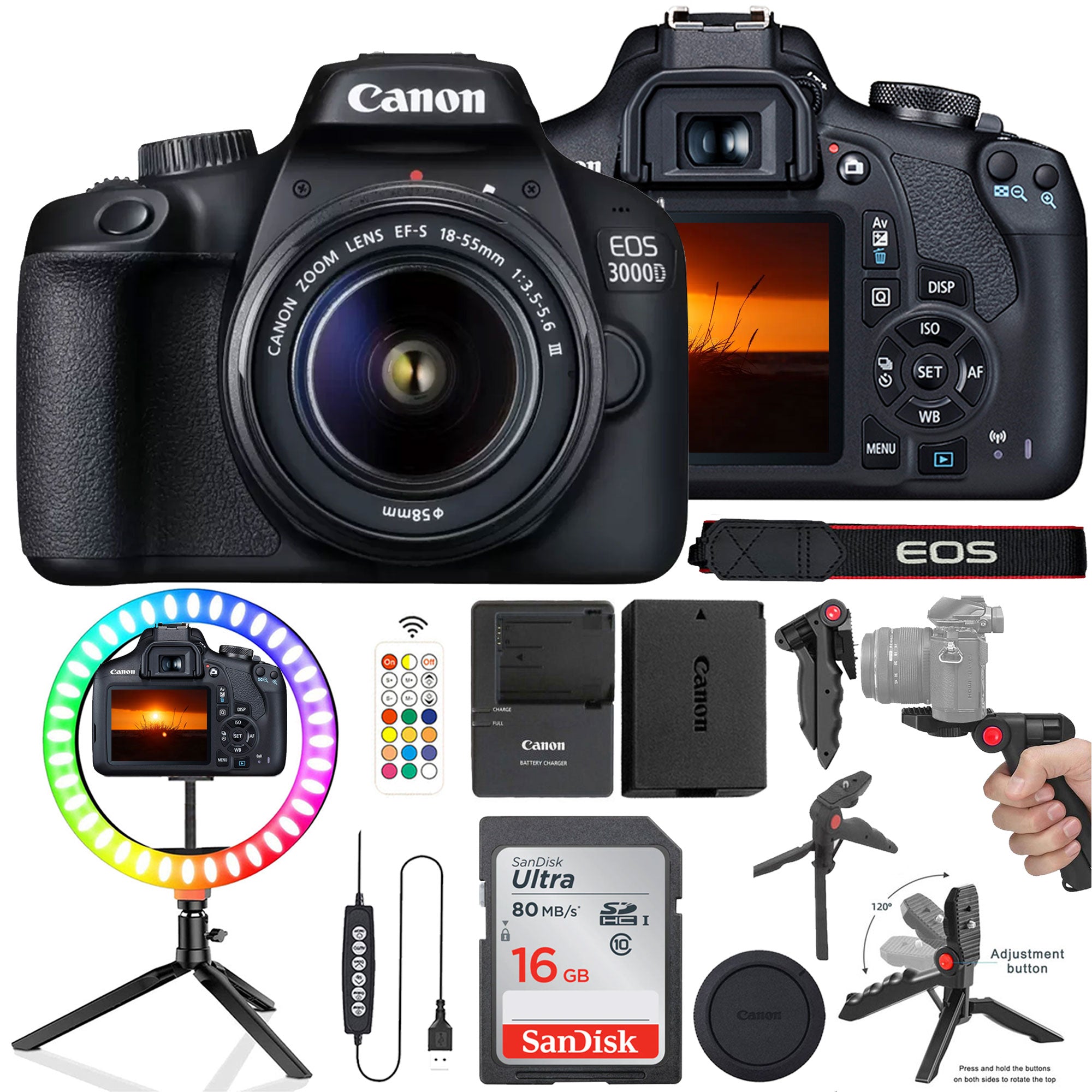 Canon EOS 3000D 18MP DSLR Camera with EF-S 18-55mm III f/3.5-5.6 Lens ...
