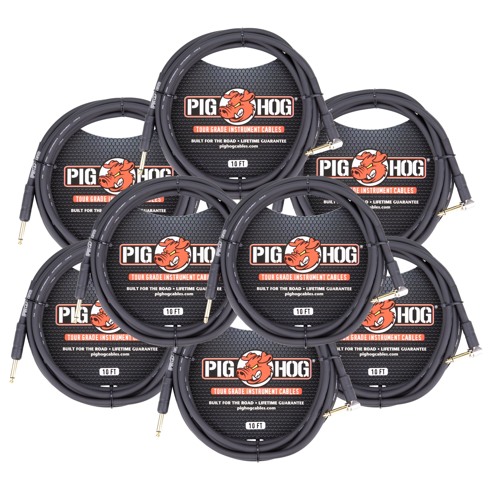 Pig Hog Tour Grade 10ft Instrument Cable 1/4" to 1/4" Right Angle to S ...