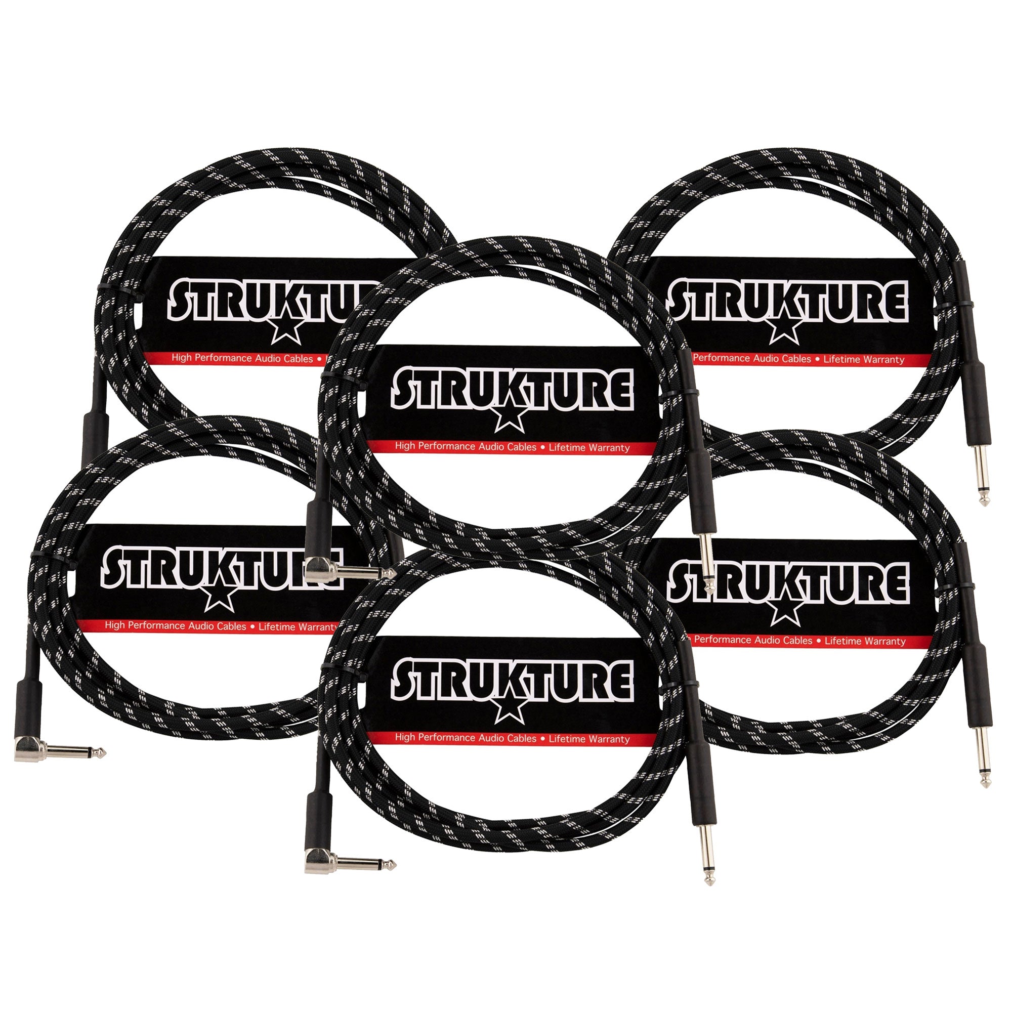 Strukture Instrument Cable 10ft. Right Angle (Black/Silver) - 6 Pack ...