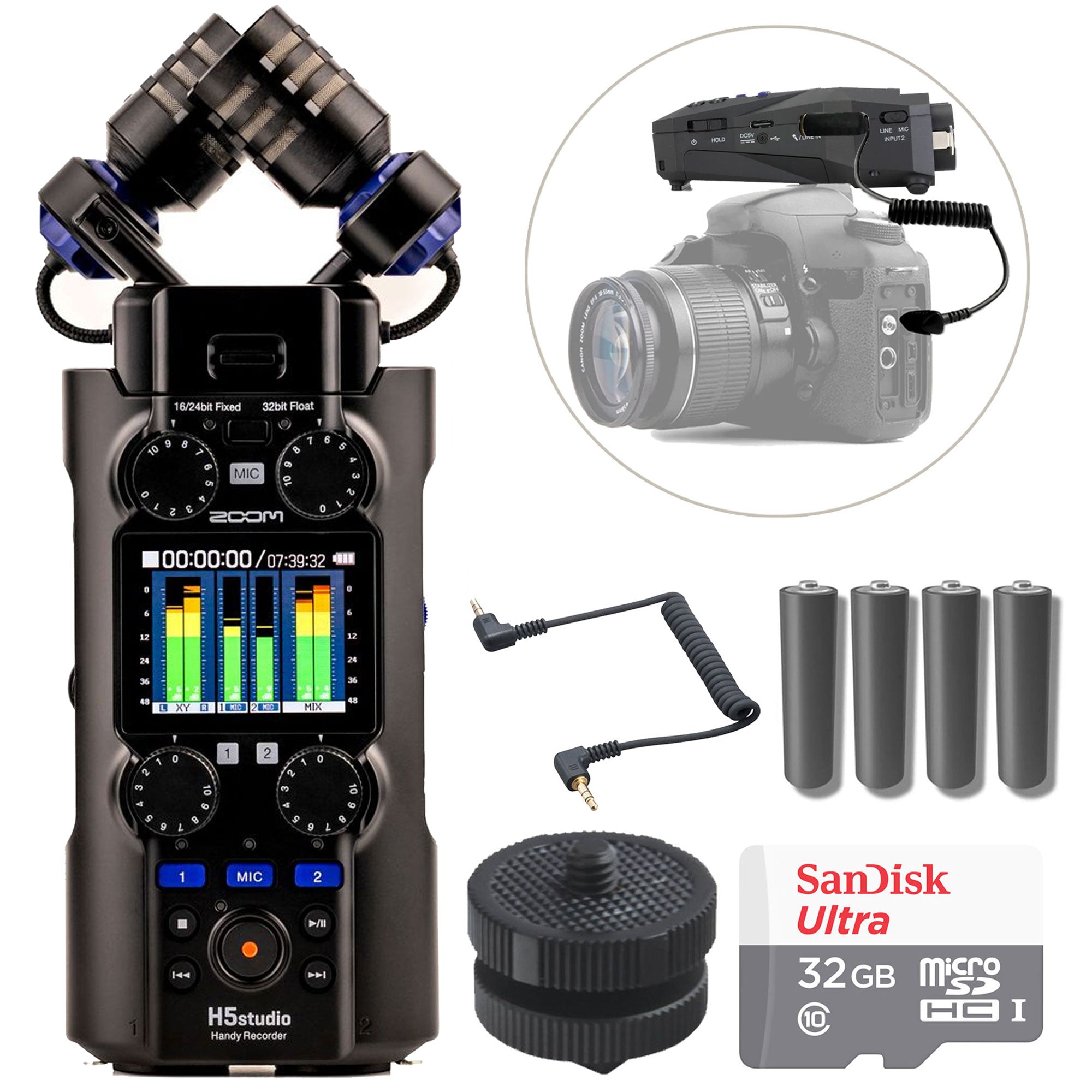 Zoom H5Studio Recorder + Hot Shoe Mount + SMC-1 Cable + 32GB SD + 2x A ...