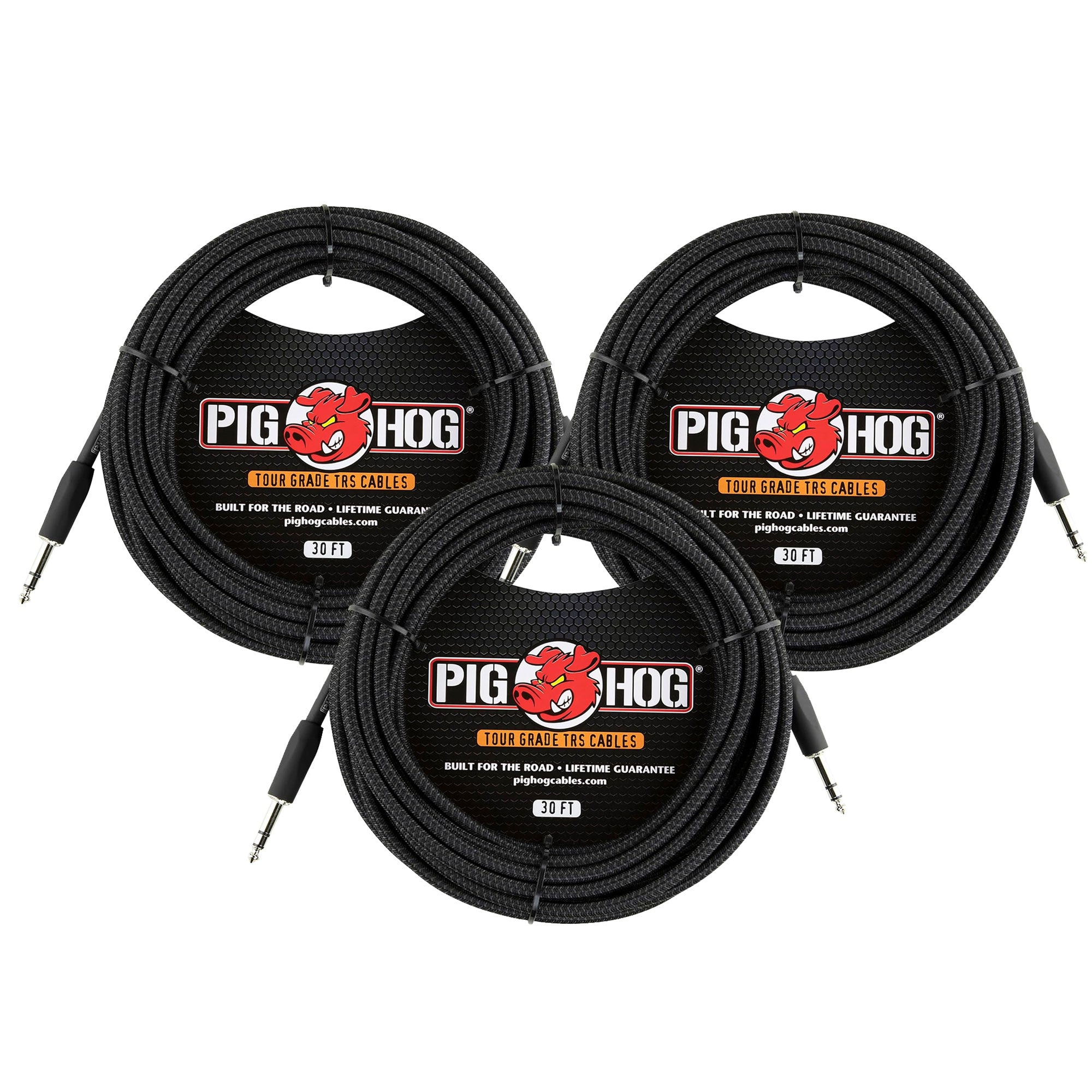 Pig Hog PTRS30BK Black Woven TRS Cable 30ft - 3 Pack – Teds Electronics