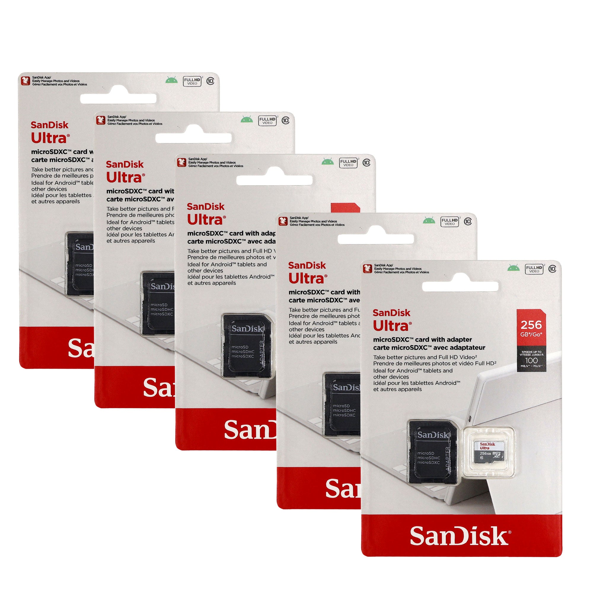 5-Pack Sandisk Ultra 256GB 100MB/s Class 10 Micro SDXC Memory Card Ful ...