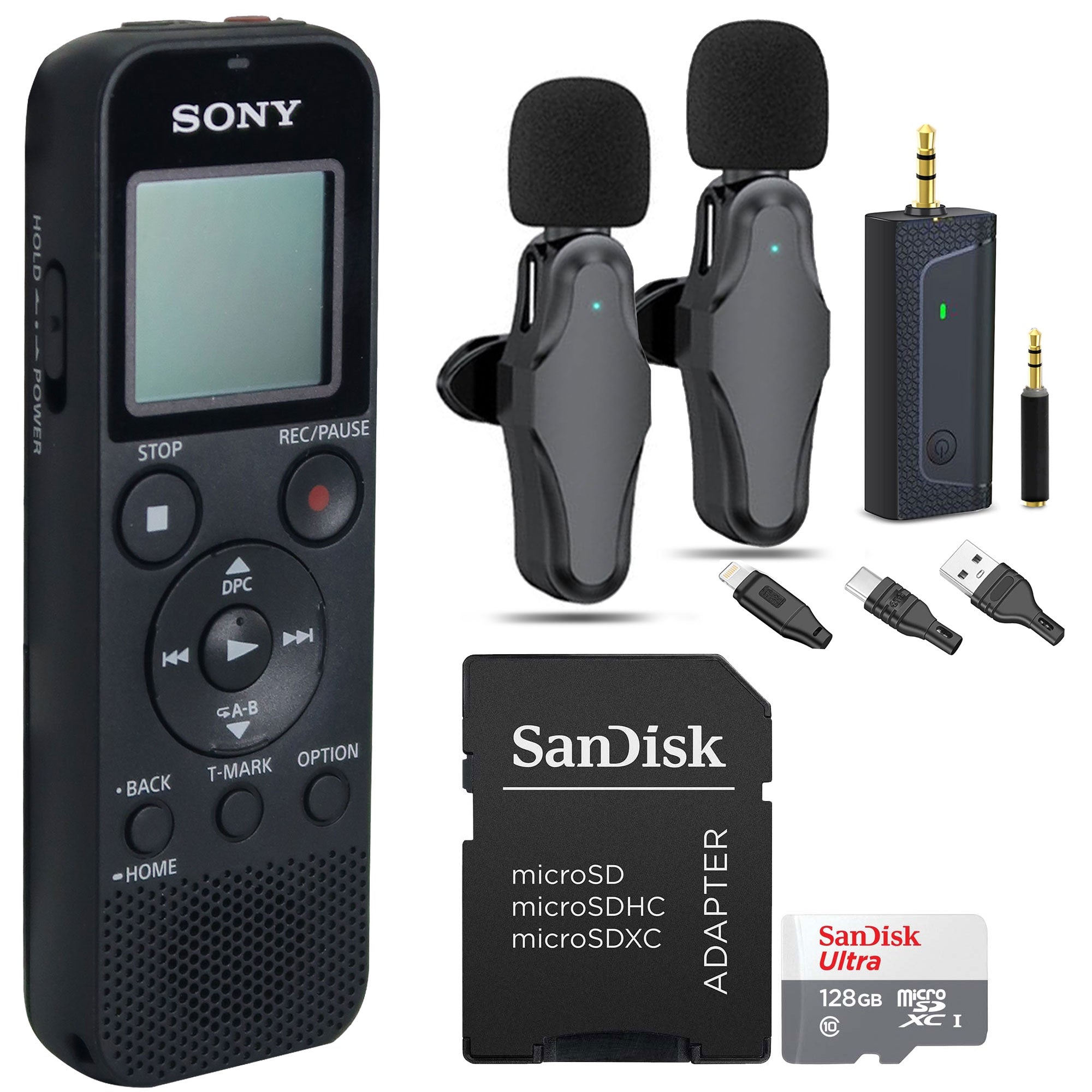 Sony ICD-PX370 Digital Voice Recorder with Vidpro 2-Person Wireless La ...