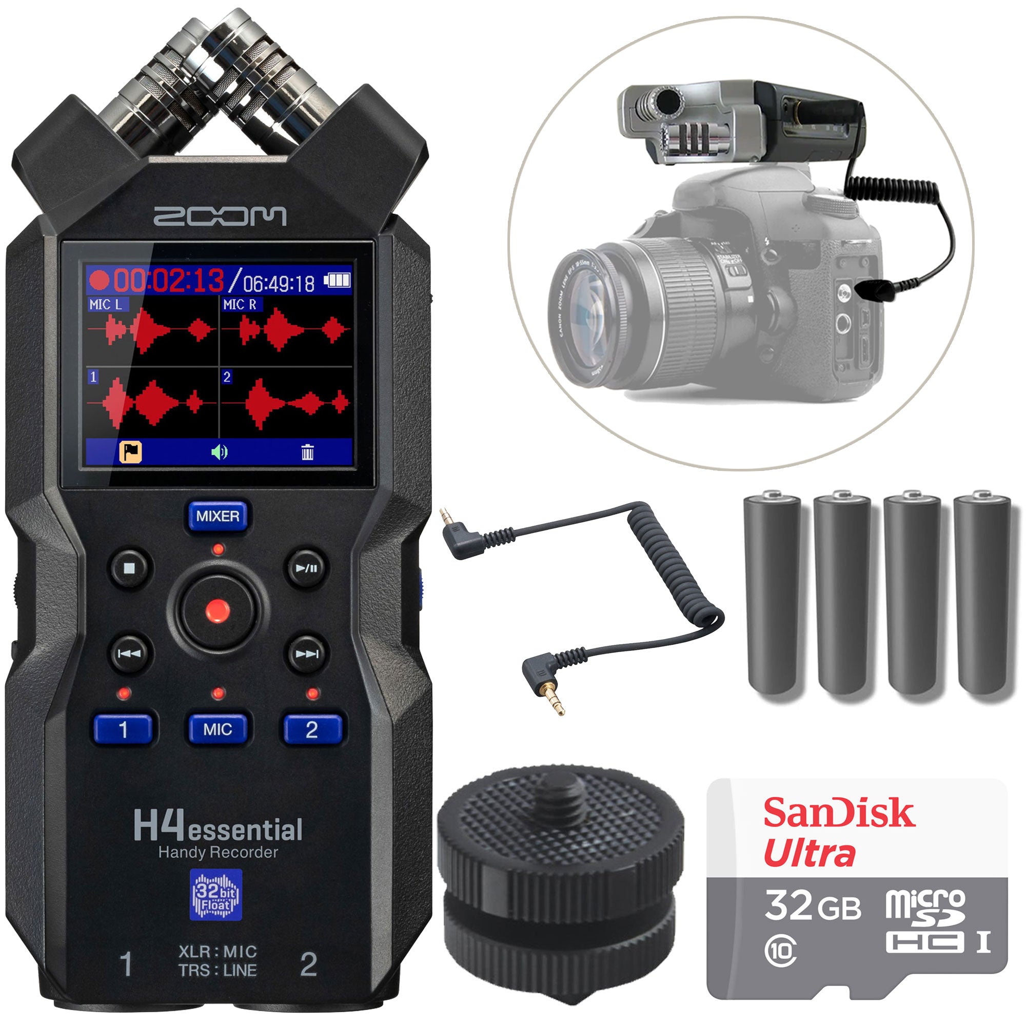 Zoom H4essential 4-Track Handy Recorder with Hot/Cold Shoe Mount and S ...