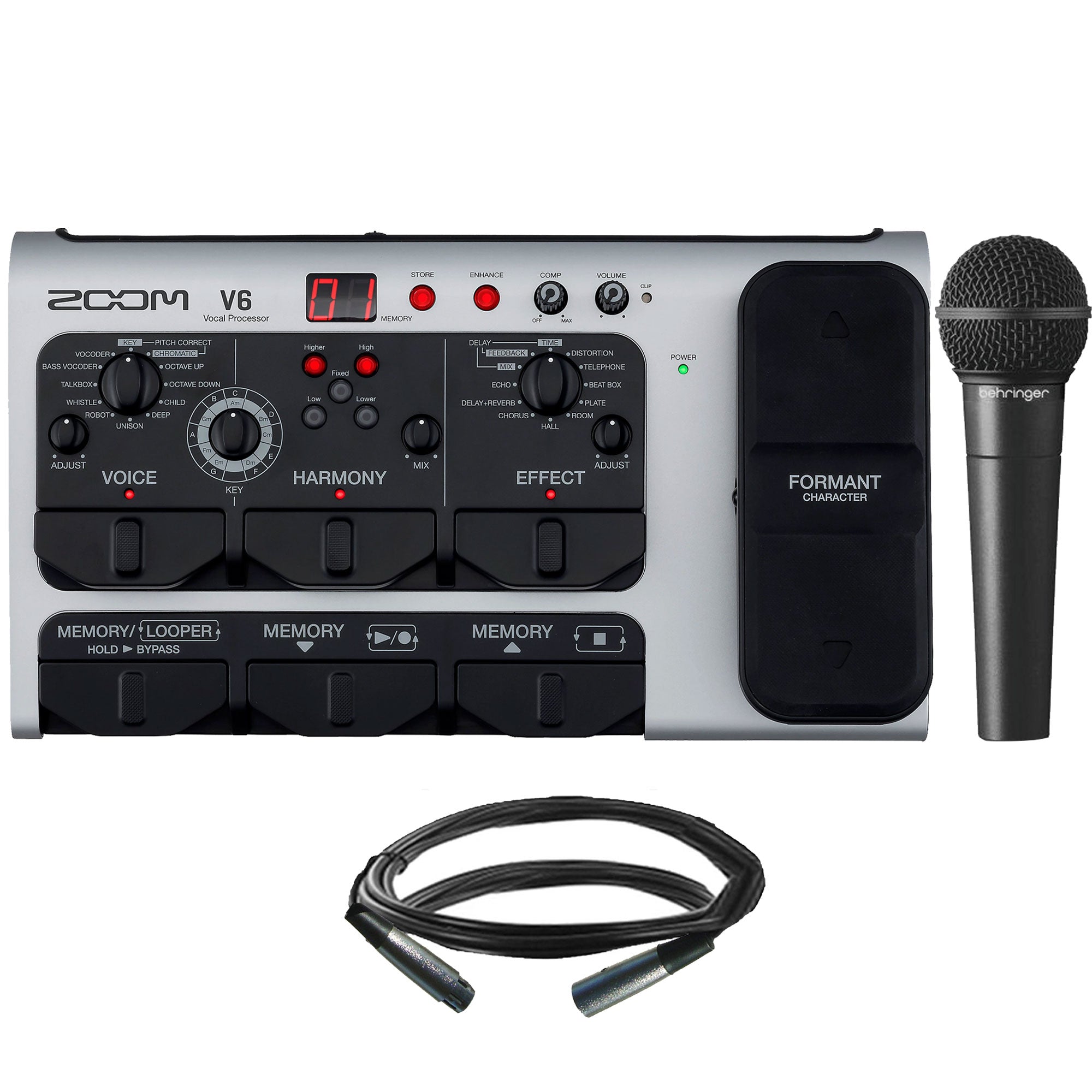 Zoom V6-SP Multi-Effects Vocal Processor Pedal + XM8500 Dynamic Cardio ...
