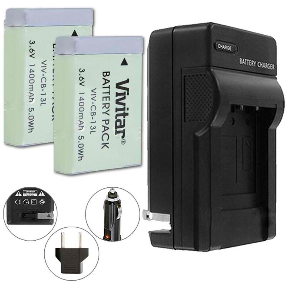 VIVITAR VIV-QCB-217 Battery Charger + Two NB-13L Replacement Battery f ...