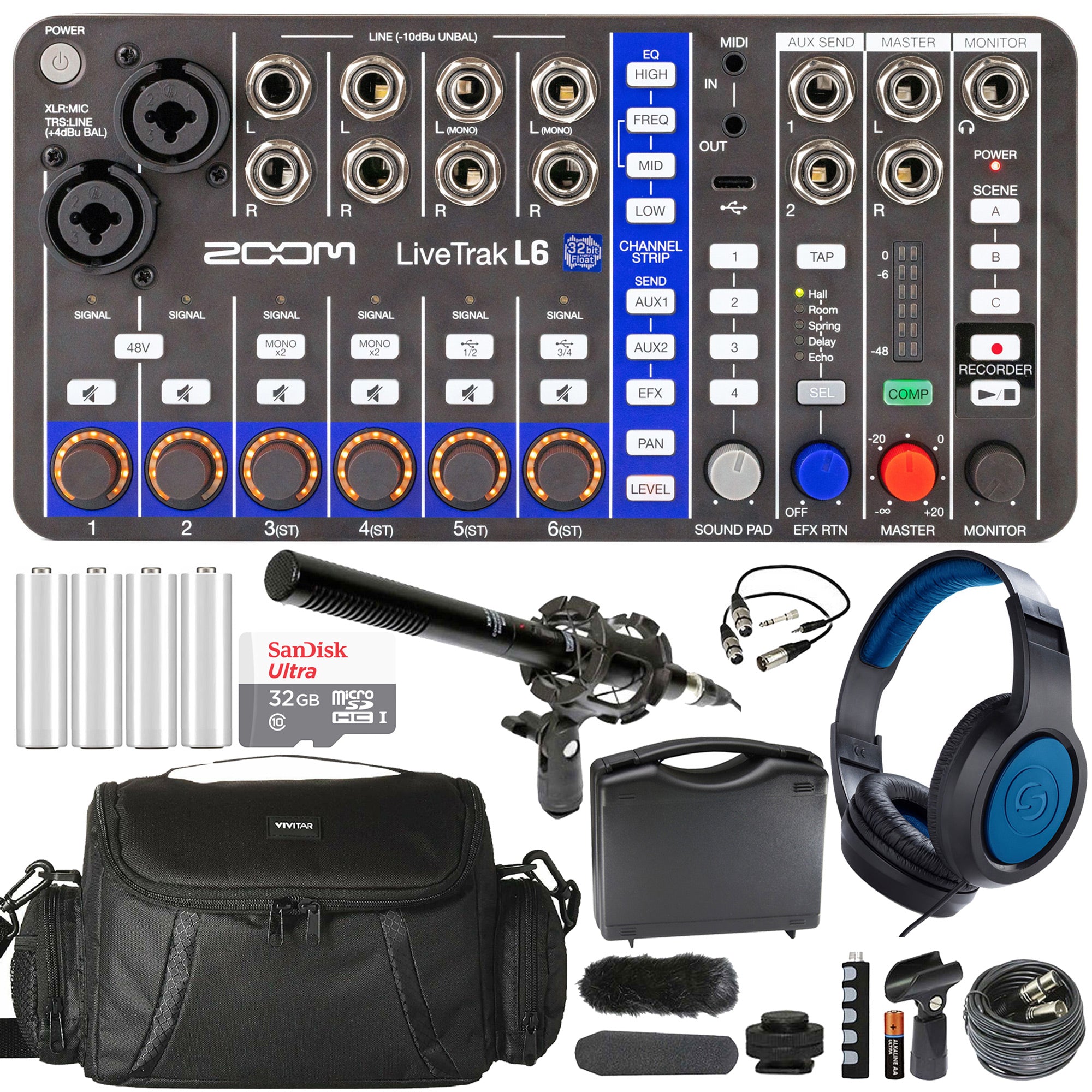 Zoom LiveTrak L6 10-Track Digital Mixer / Recorder with Vidpro Shotgun ...