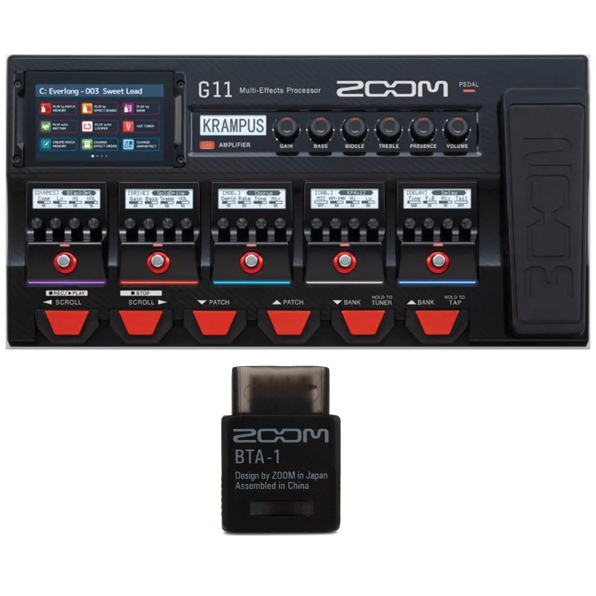Zoom G11 Multi-Effects Processor for Electric Guitar with Zoom BTA-1 B ...