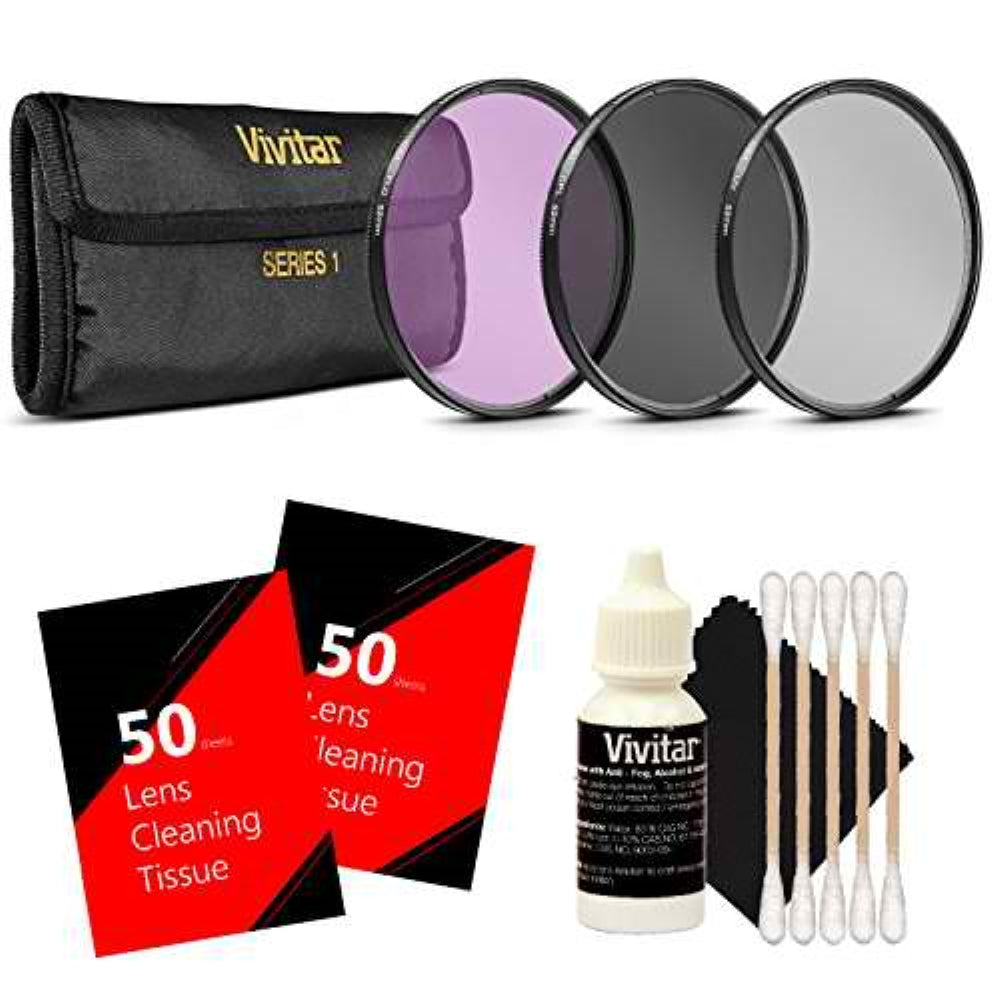 Vivitar UV CPL FLD Filter Set + Lens Cleaning Tissue + Cleaning Kit fo ...