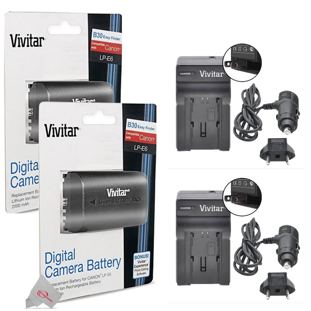 Two Packs Replacement Battery for Canon LP-E6 + Two Vivitar LC-E6 Repl ...