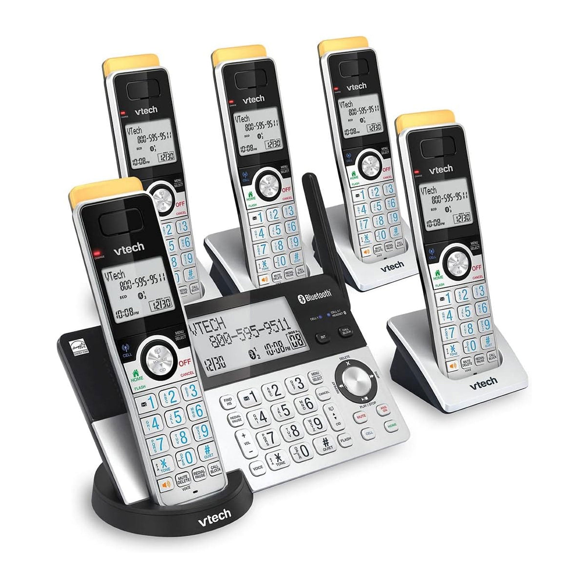Vtech 5-Handset Cordless Phone with Super Long Range, Bluetooth Connec ...