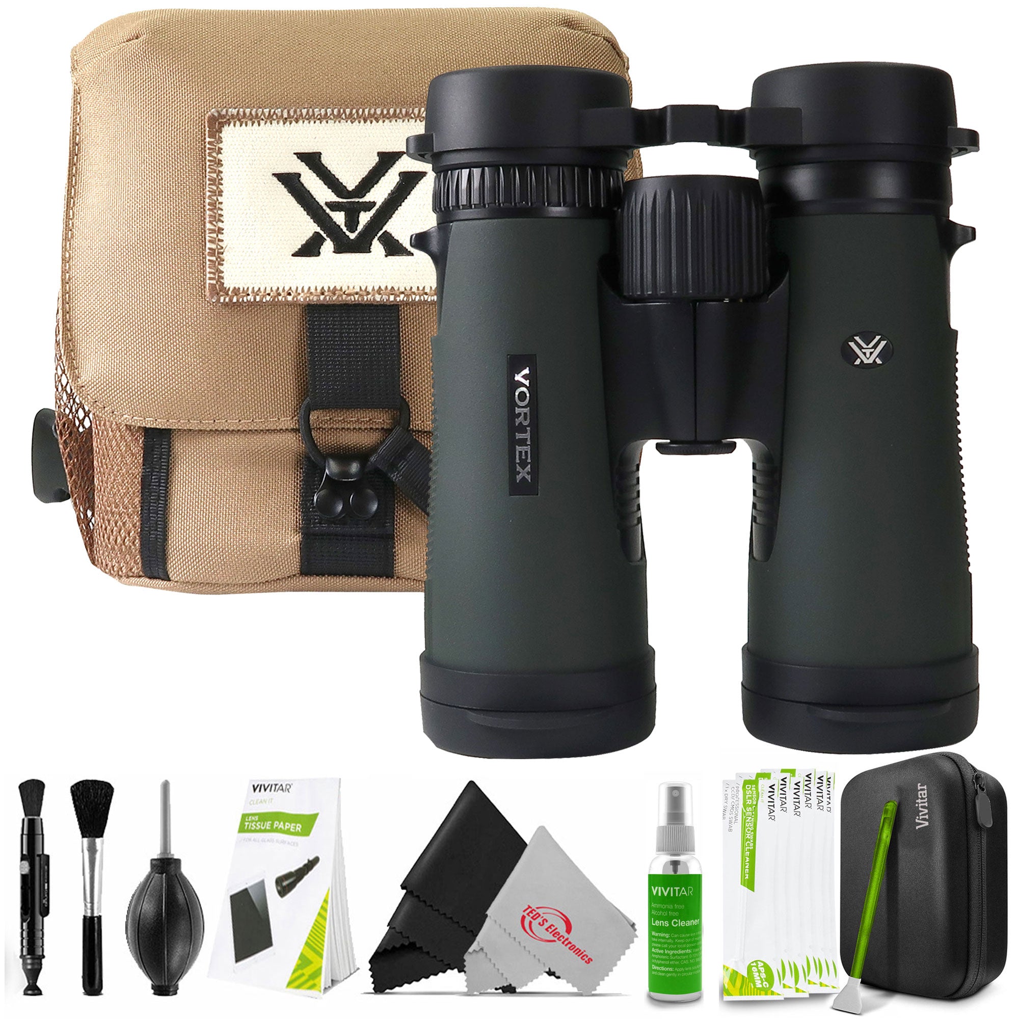 Vortex 8x42 Diamondback HD Binoculars (Green) with Vivitar Professiona ...
