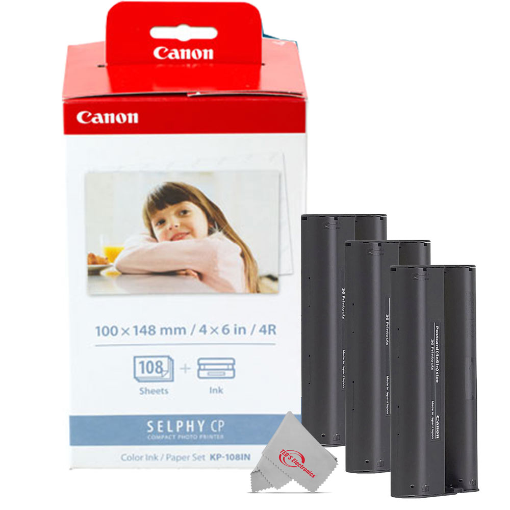 Canon Selphy KP-108IN Color Ink 4x6 and Paper Set 3115B001 for SELPHY ...