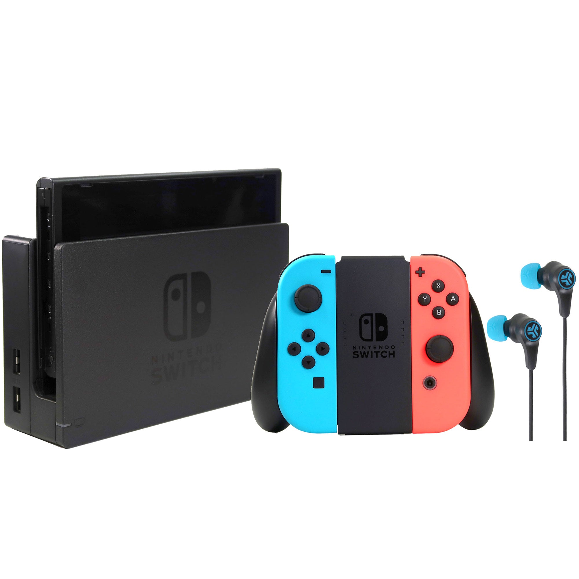 Nintendo Switch Console with Neon Blue & Neon Red Joy-Con and JLab Pla ...