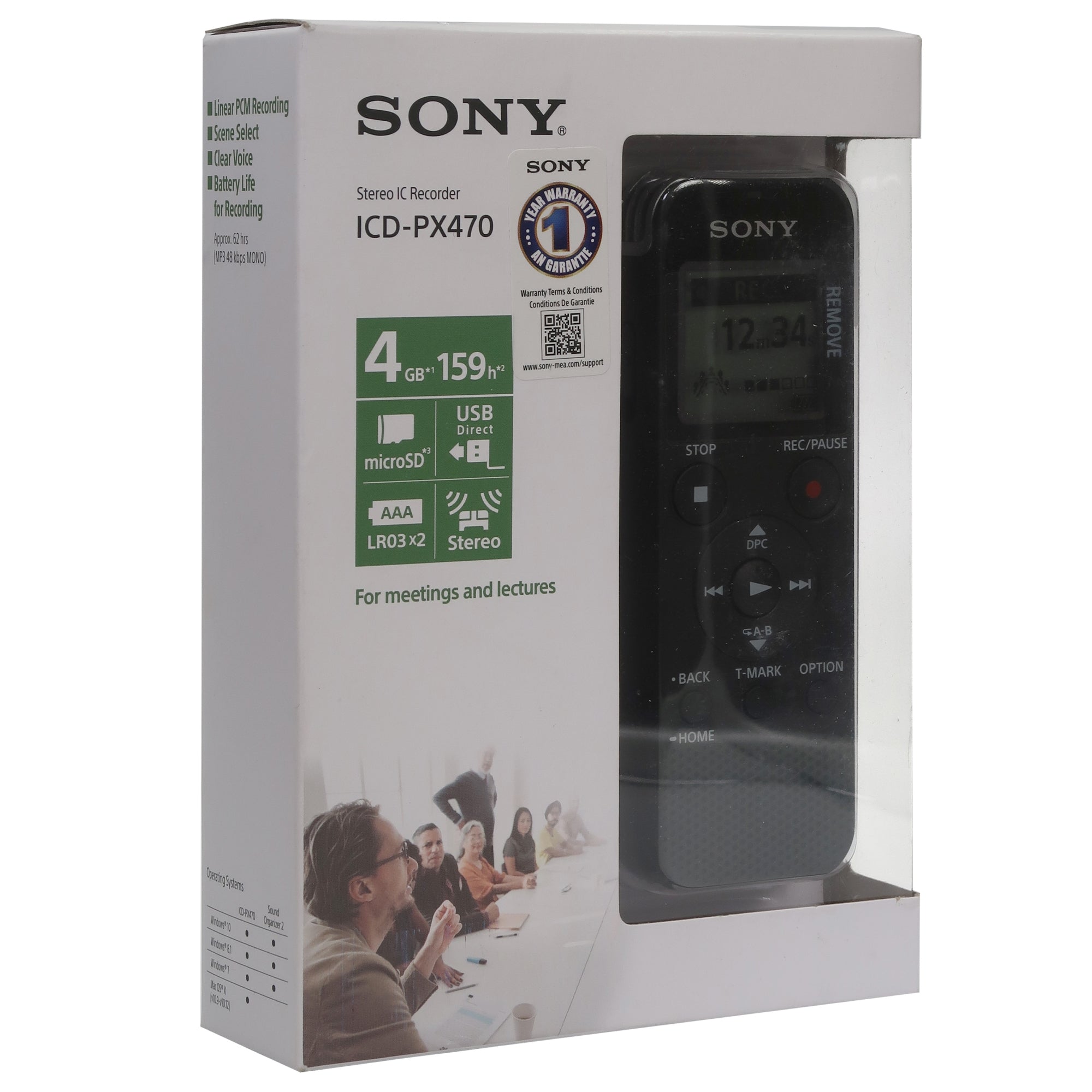 Sony ICD-PX470 Stereo Digital Voice Recorder with Built-in USB Voice R ...