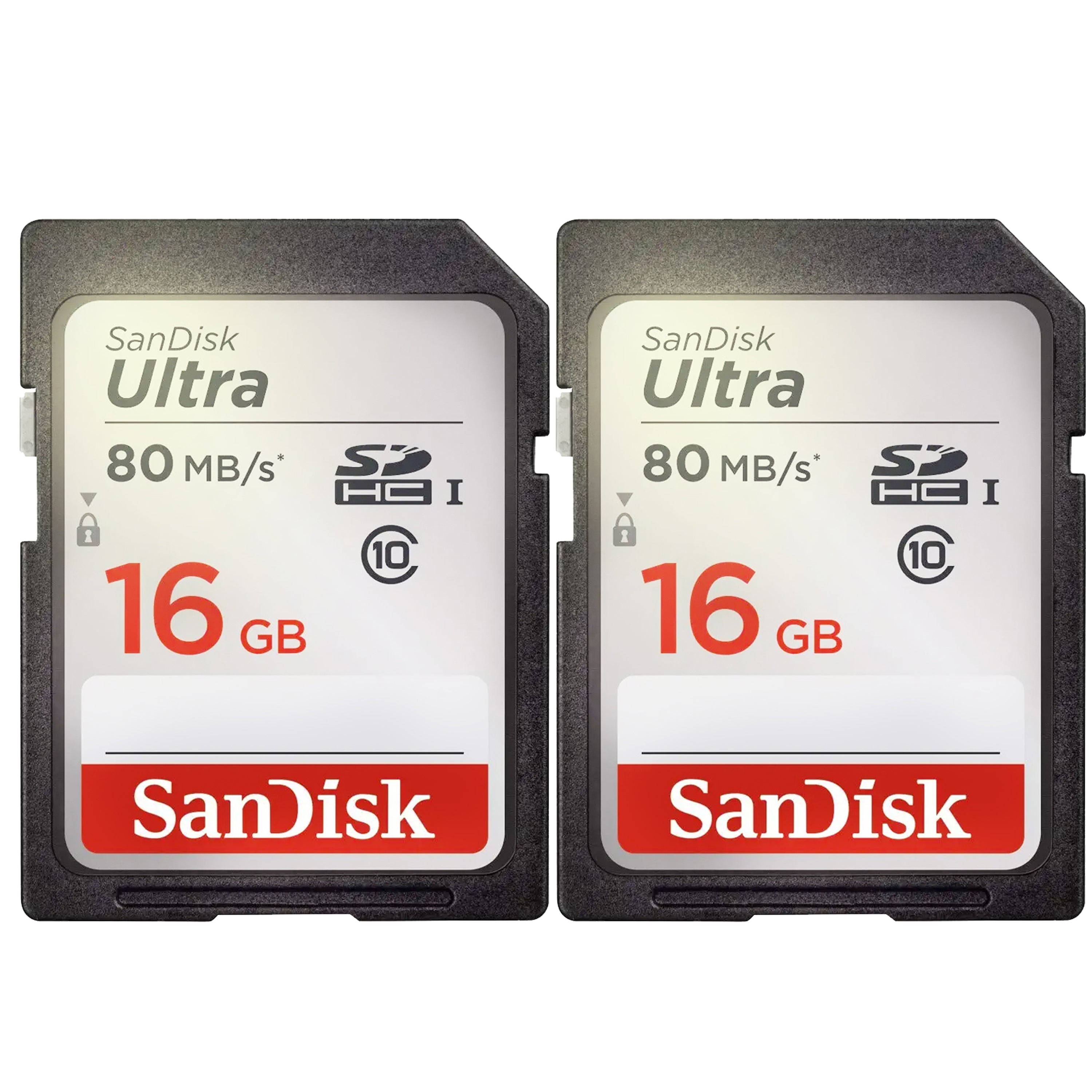 2 Packs SanDisk Ultra 16GB Class 10 SDHC UHS-I Memory Card up to 80MB ...