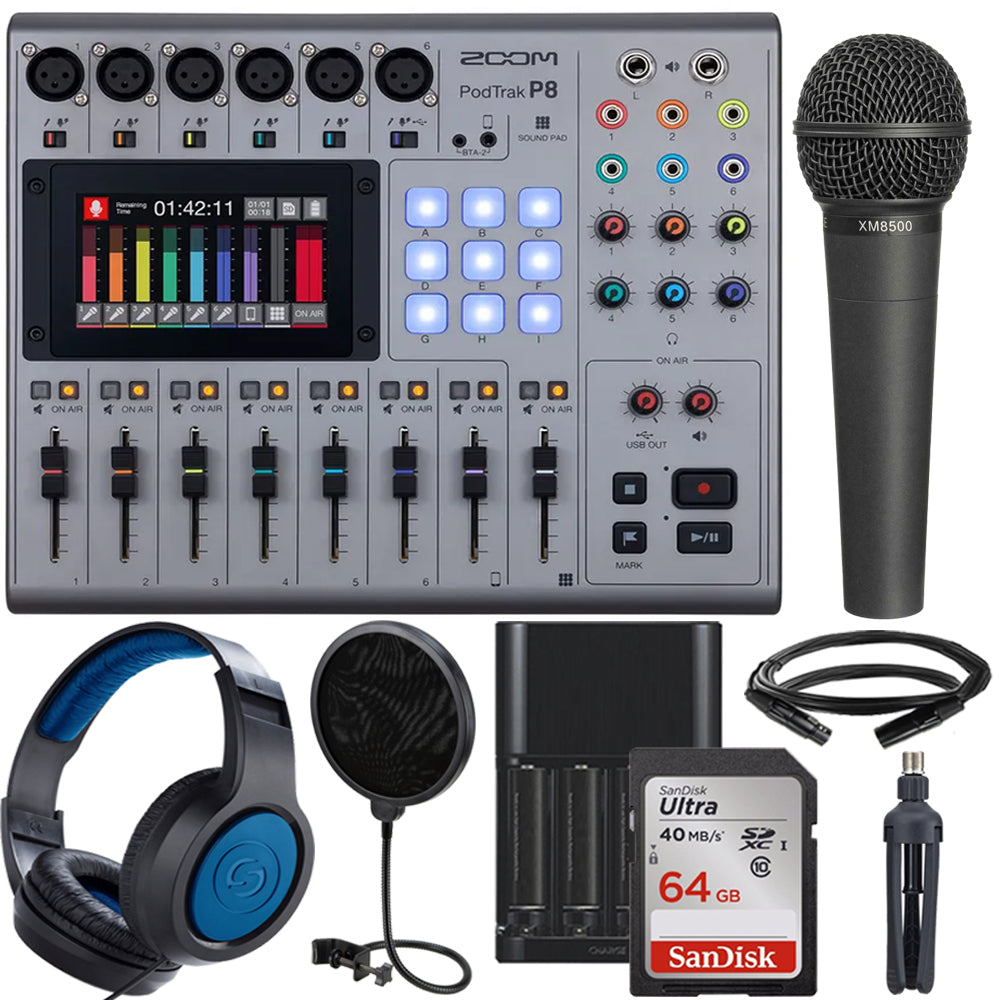 Zoom PodTrak P8 Portable Podcast Recorder with Behringer XM8500 Vocal ...