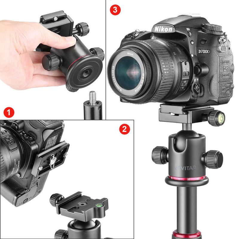 360° Swivel Camera Vivitar Tripod Ball Head with Quick Release Plate ...