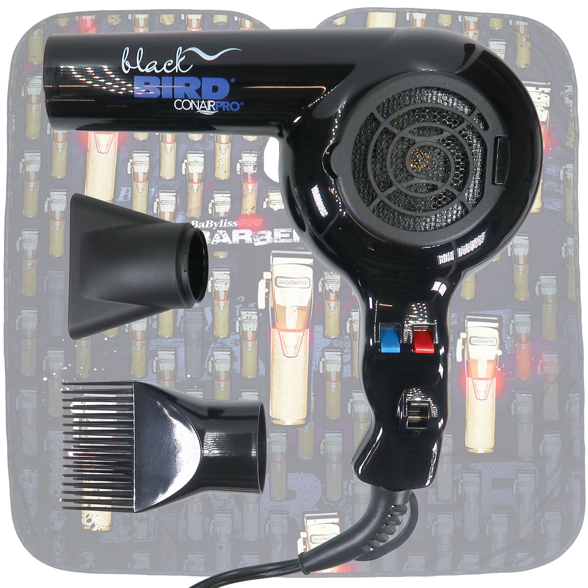 Conair Pro Black Bird Hair Dryer 2000 Watt BB075W with Barber Cape ...