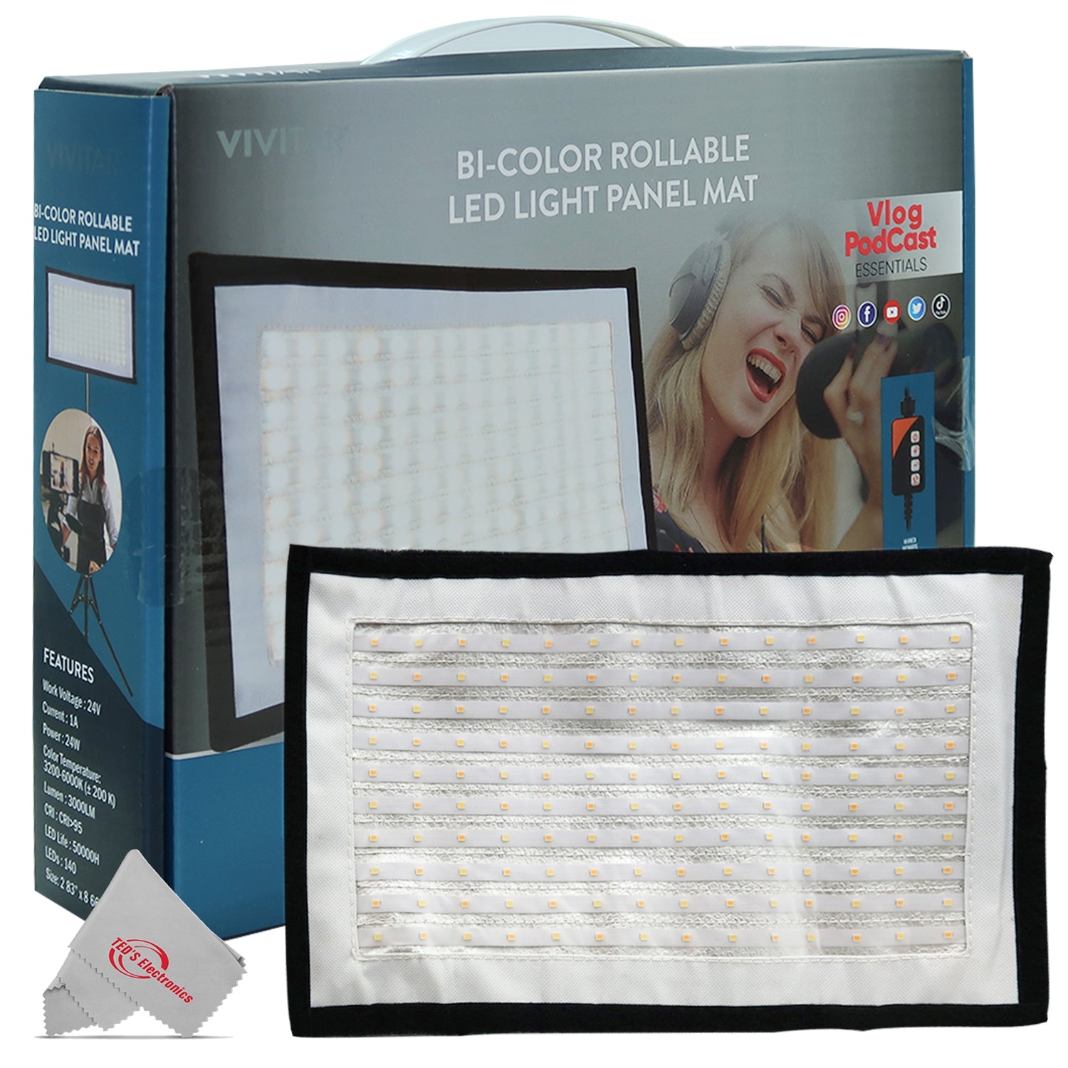 Vivitar Fabric 140 LED Bi-Color Dimmable Light Panel Roll Up Flexible ...