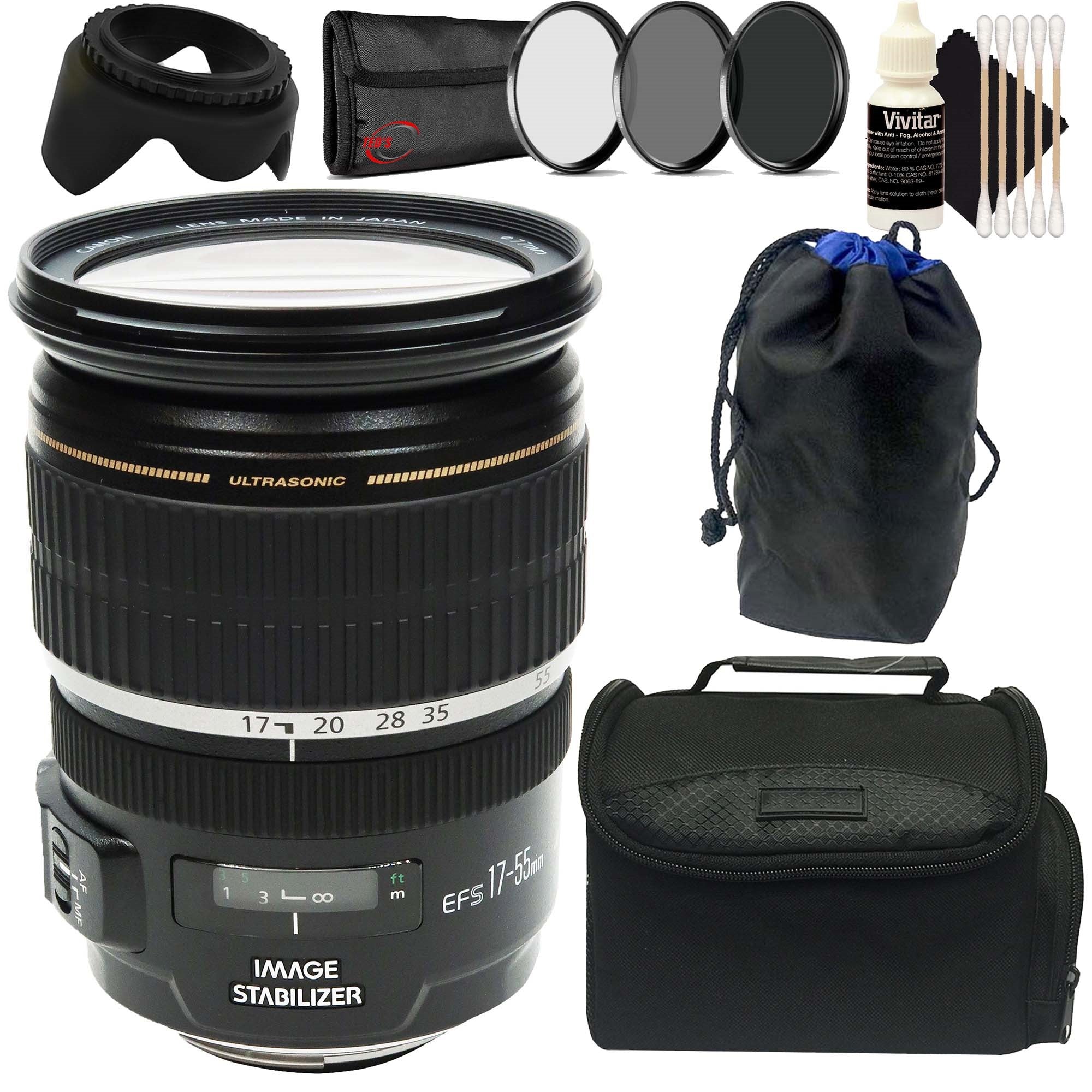 Canon EF-S 17-55mm f/2.8 IS USM Lens with Vivitar 77mm UV CPL ND8 Filt ...