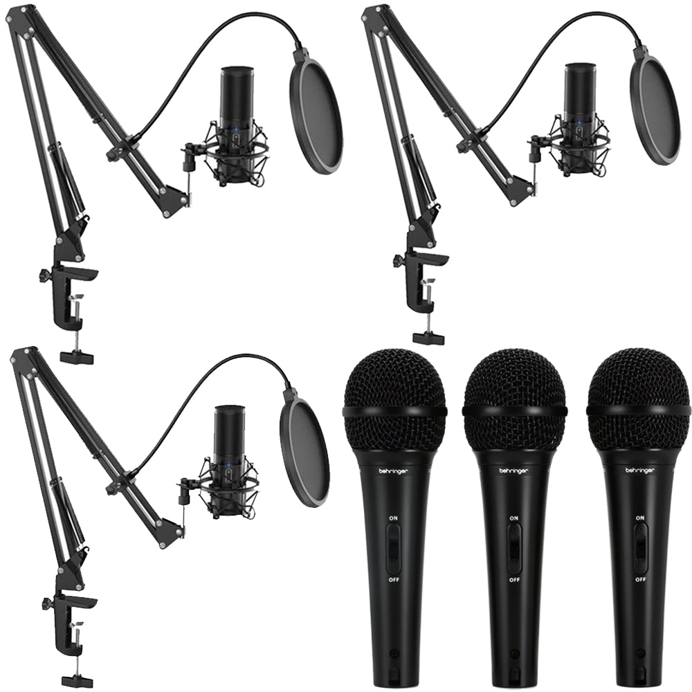 Behringer XM1800S Dynamic Vocal Instrument Mic 3-pack + 3x Vivitar Str ...