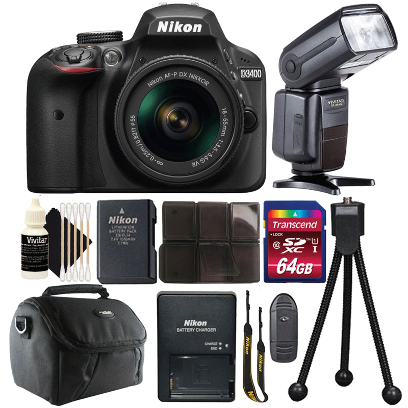 Nikon D3400 DSLR Camera with 18-55mm Lens, Speedlight Flash and Access ...