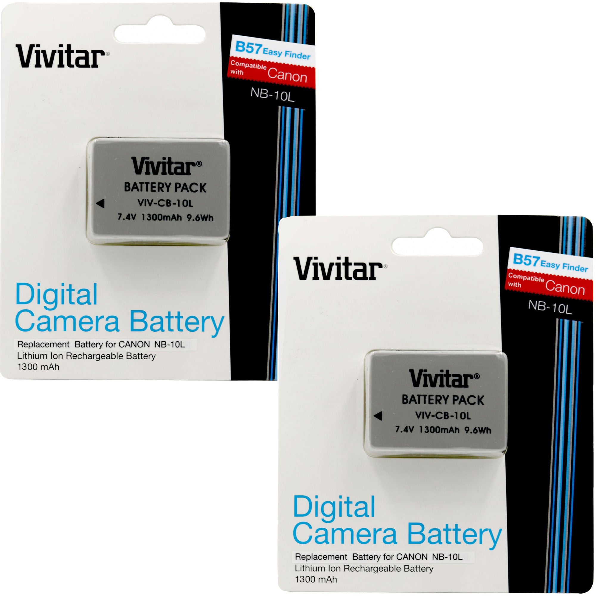 2x Vivitar NB-10L Replacement Battery for Canon G1 X G3 X SX60 SX54 ...