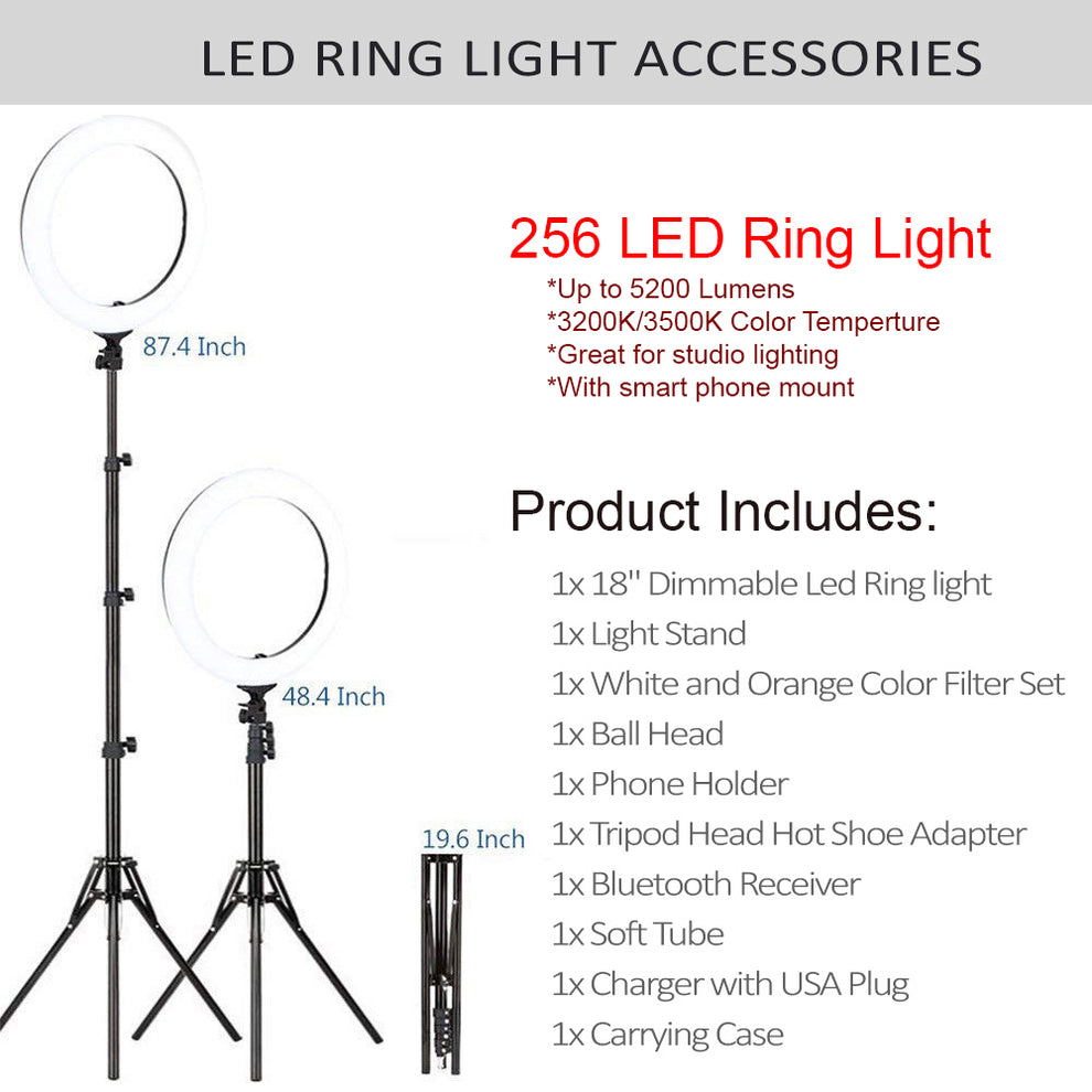 Vivitar 18-inch Outer Dimmable SMD LED Ring Light Lighting Kit with Co ...