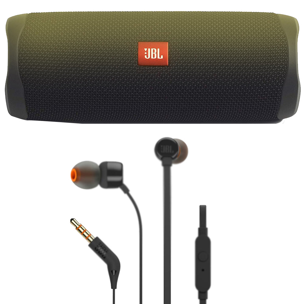 JBL FLIP 5 Waterproof Bluetooth Speaker Black with JBL T110 in Ear Hea ...