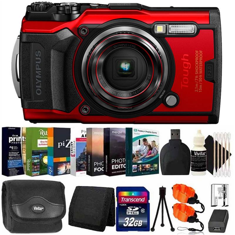 OLYMPUS Tough TG-6 12MP Waterproof W-Fi Digital Camera Red with 32GB C ...