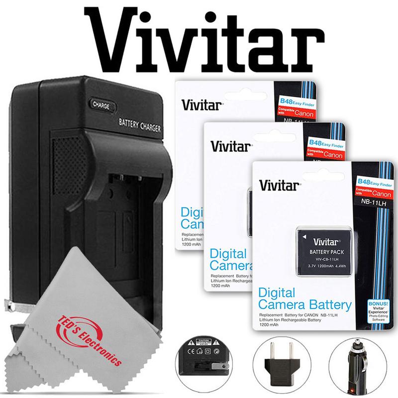 Three VIVITAR VIV-CB-11LH Li-On Battery and Battery Charger for Canon ...