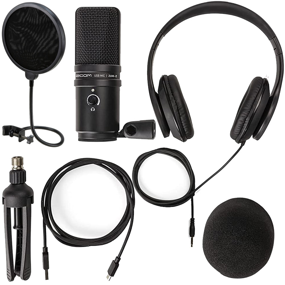 Zoom ZUM-2 USB Podcast Microphone Pack with ZUM-2 Mic, Headphones, Des ...